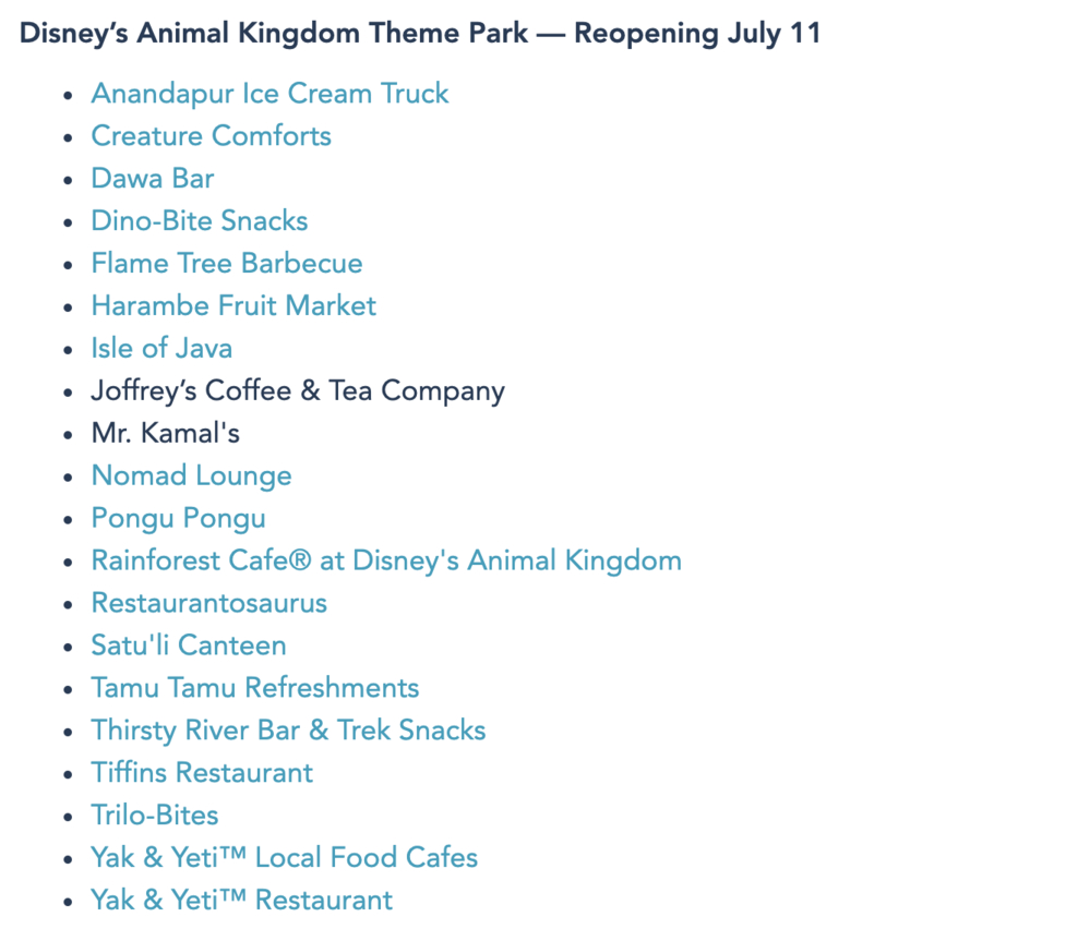 Complete List Of Walt Disney World Dining Locations For Initial Complete List Of Walt Disney World Dining Locations For Initial