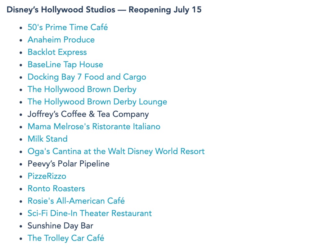 Complete List Of Walt Disney World Dining Locations For Initial Complete List Of Walt Disney World Dining Locations For Initial