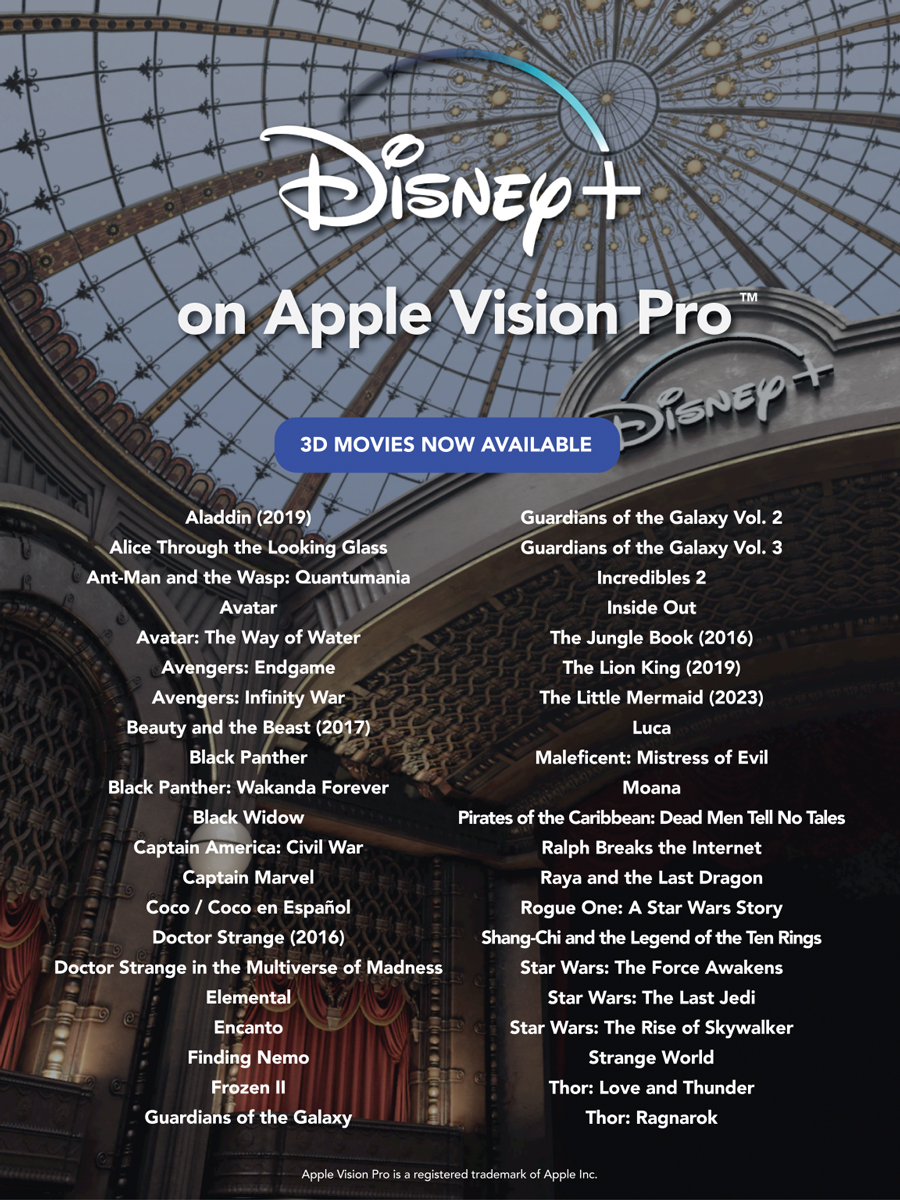 Disney Plus Launches in 3D on Apple Vision Pro | The DIS